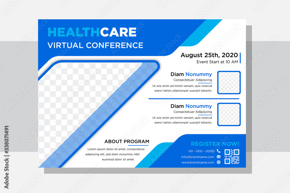 virtual conference of Medical treatment Flyer Vector Template with blue ...