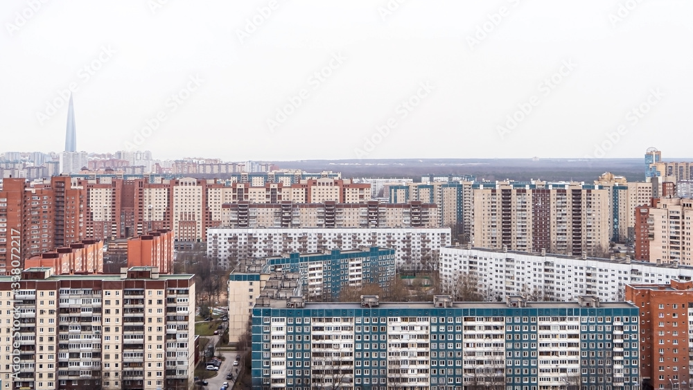High-rise residential complex top view. Panorama of modern high-rise ...