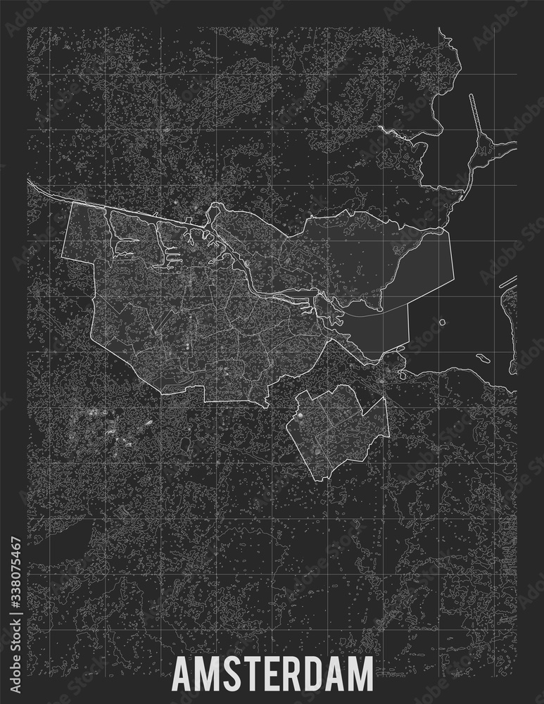 City map of Amsterdam. Vector elevation map of town. Generated ...