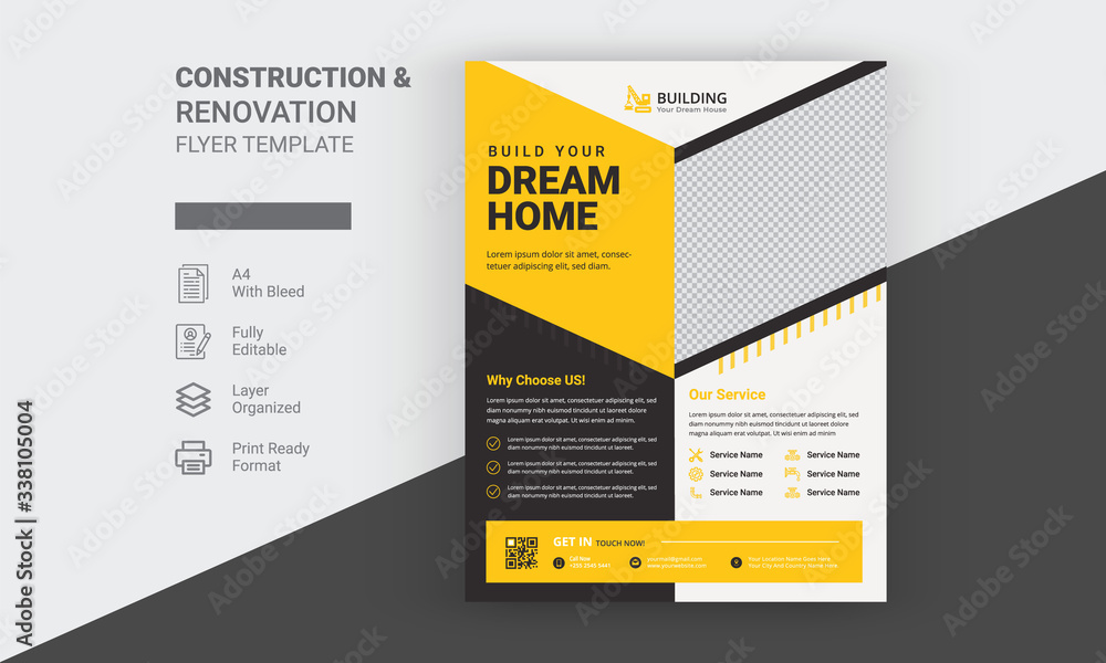 Construction Flyer Template And Construction Brochure Cover Or Brochure ...