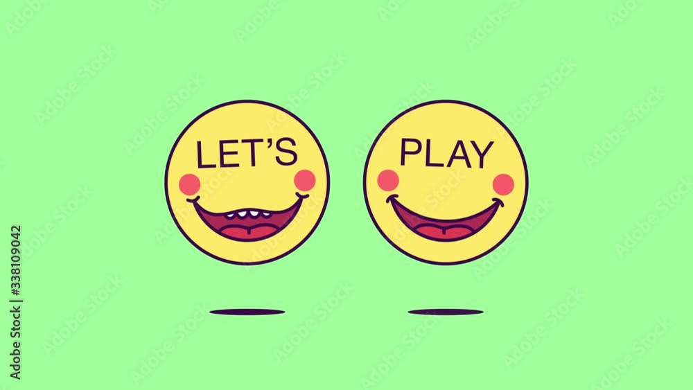 2 jumping emoji faces with phrase Lets Play. Gaming emoticon with text ...