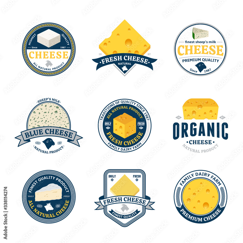 Set of cheese vintage logo templates. Cheese and milk icons for ...