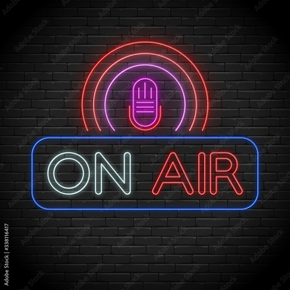 On Air broadcast radio neon sign illustration. Realistic glowing ...
