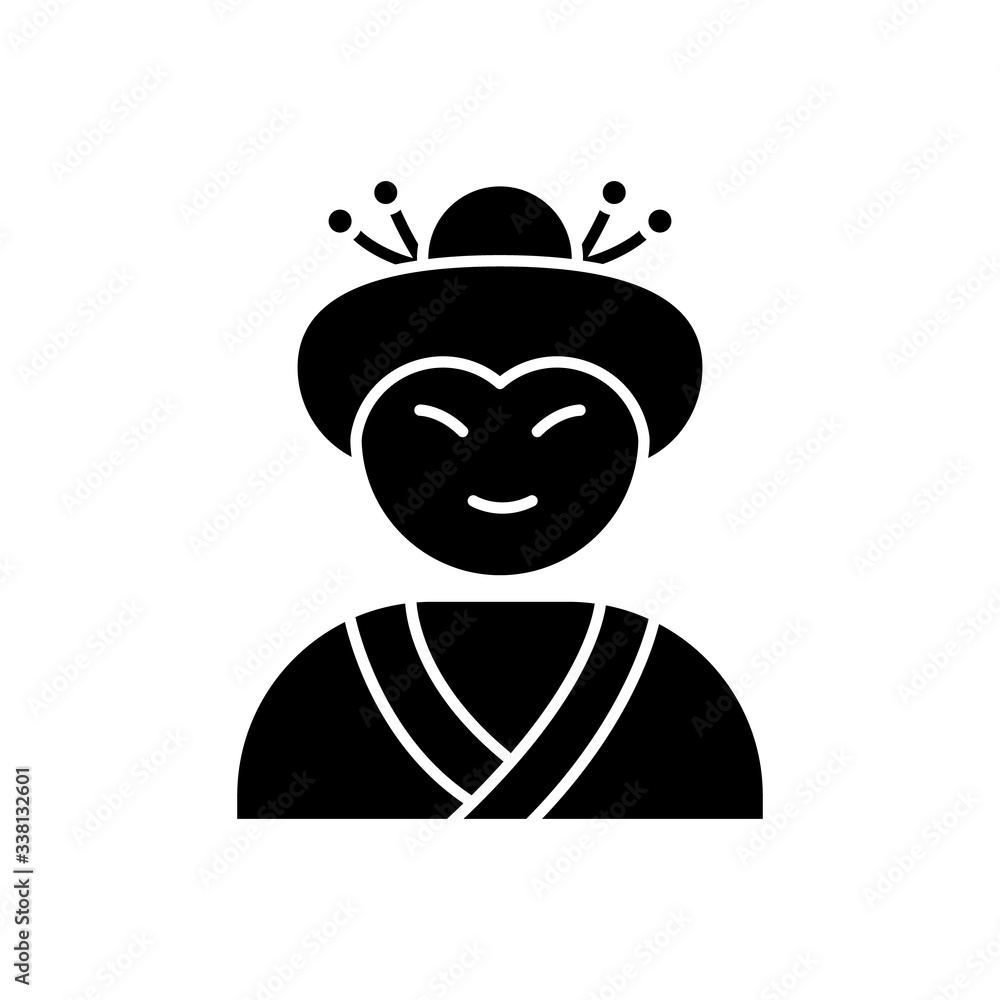 Geisha black glyph icon. Japanese woman in asian attire. Geiko in ...
