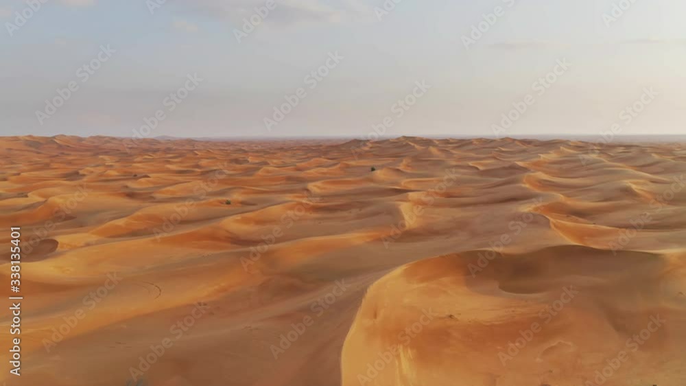 Aerial view of red Desert Safari with sand dune in Dubai City, United ...