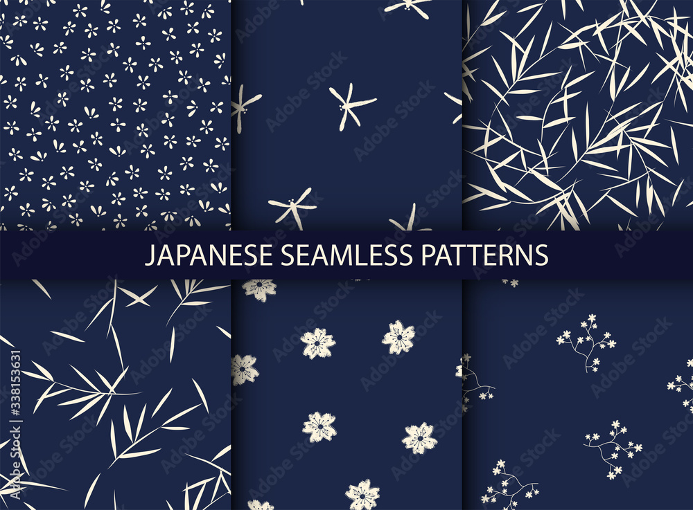 Set of 6 patterns in japanese style. Vector collection of asian ...
