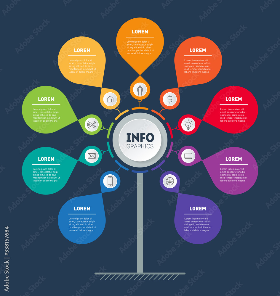 Business presentation or infographics concept with 9 options or points ...