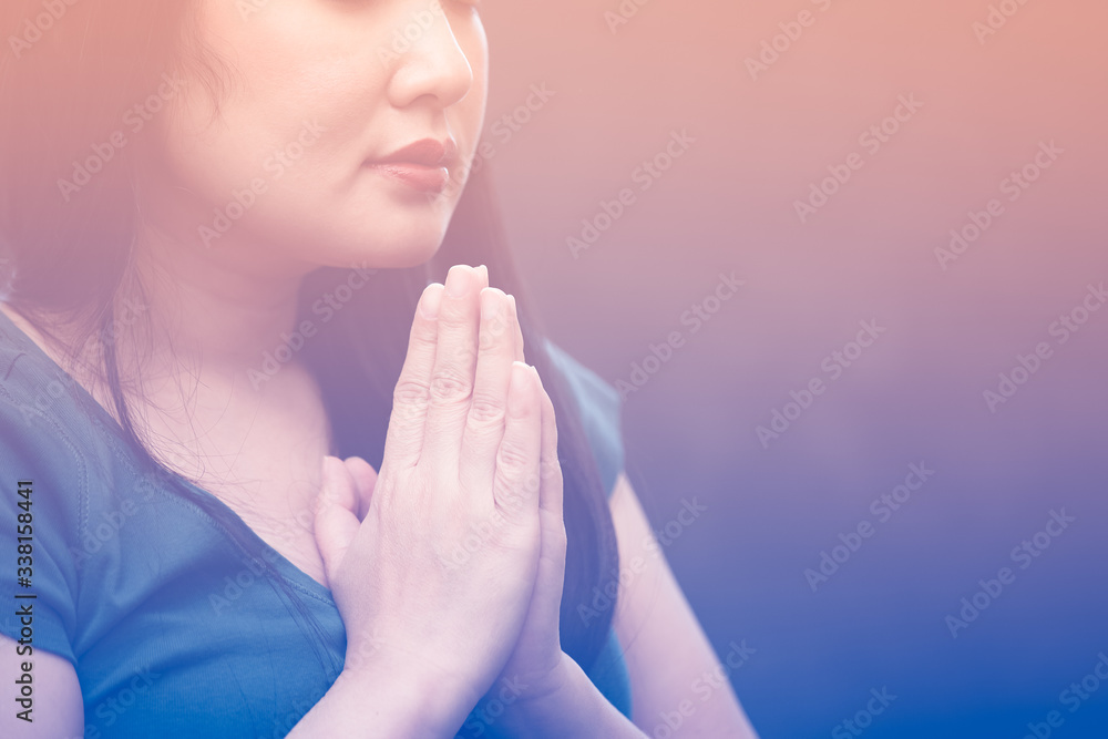 woman praying and worship to GOD Using hands to pray in religious beliefs and worship christian ...