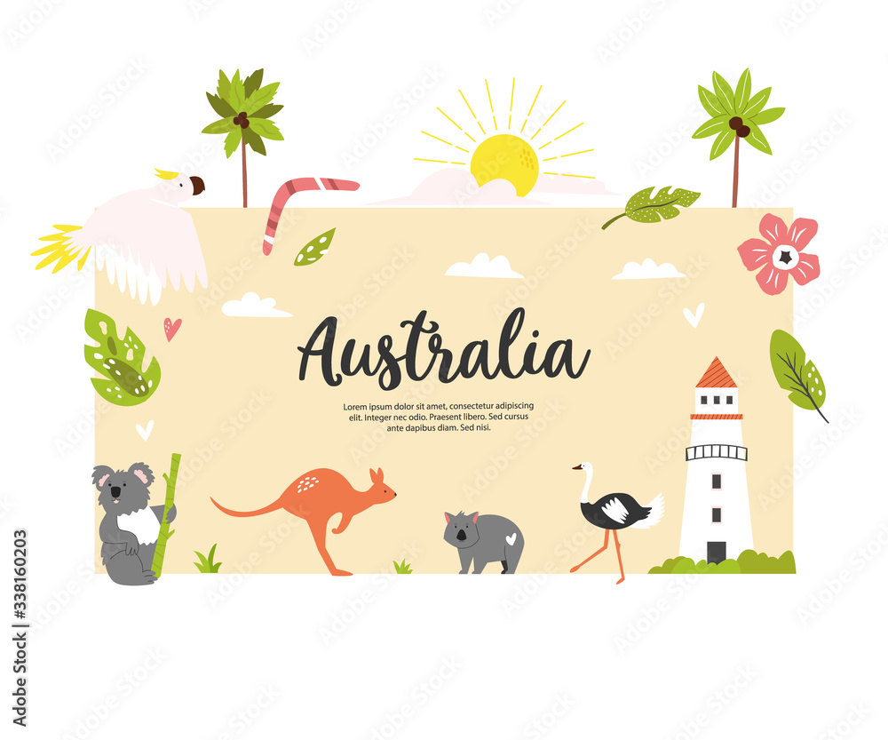 Tourist poster with symbols, animals of Australia Stock Vector | Adobe ...