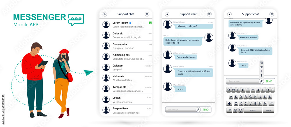 Vektorová grafika „Messenger Chat App with white UI, UX, KIT design ...