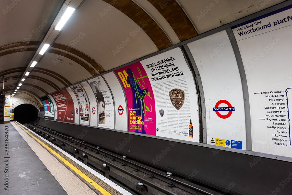 London, UK - June 26, 2018: Platform in Covent garden Underground Tube ...