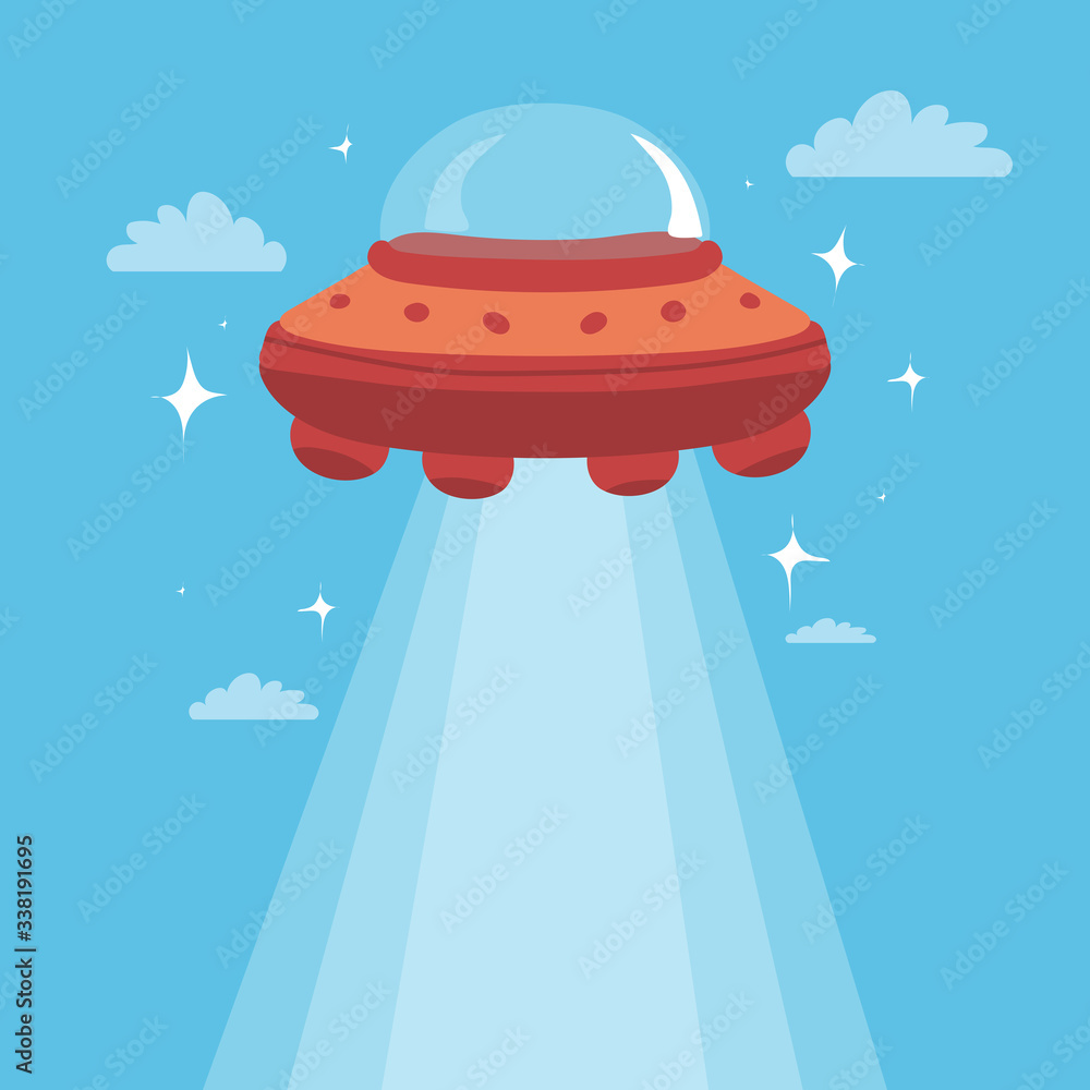 Vecteur Stock Funny cute cartoon illustration of UFO isolated on blue ...