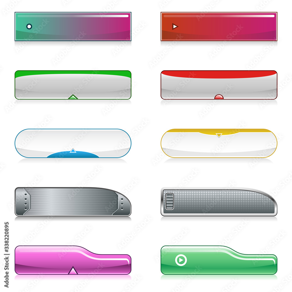 Vector set of website buttons in different shapes (rectangular, round ...