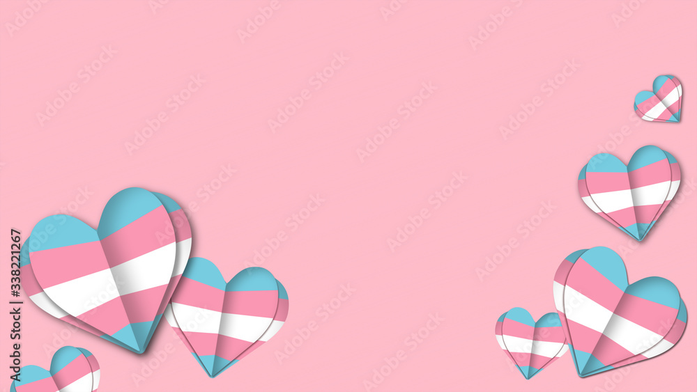 Transgender theme background. Hearts on pink background. 2d ...
