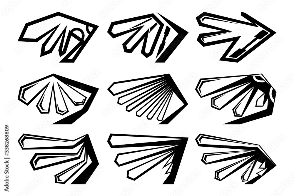 Set of nine abstract images of wings. Images for various purposes ...