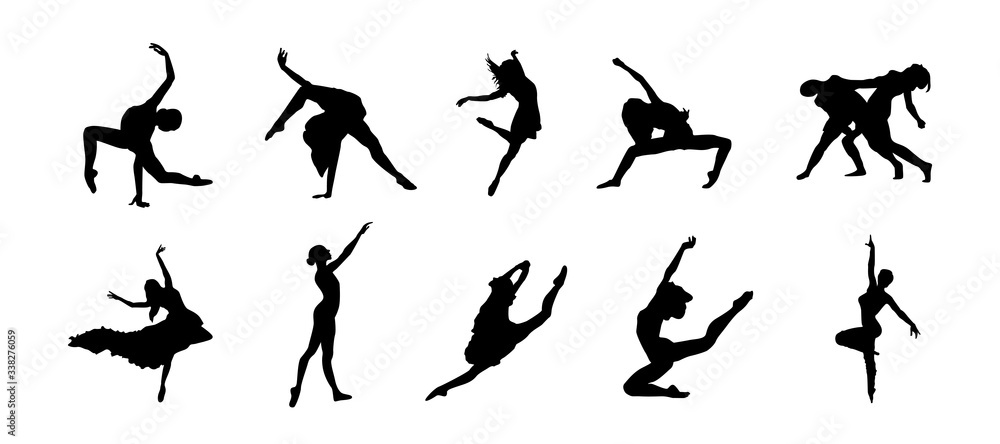 Ballet dance silhouettes with women body, pose and anatomy styles ...