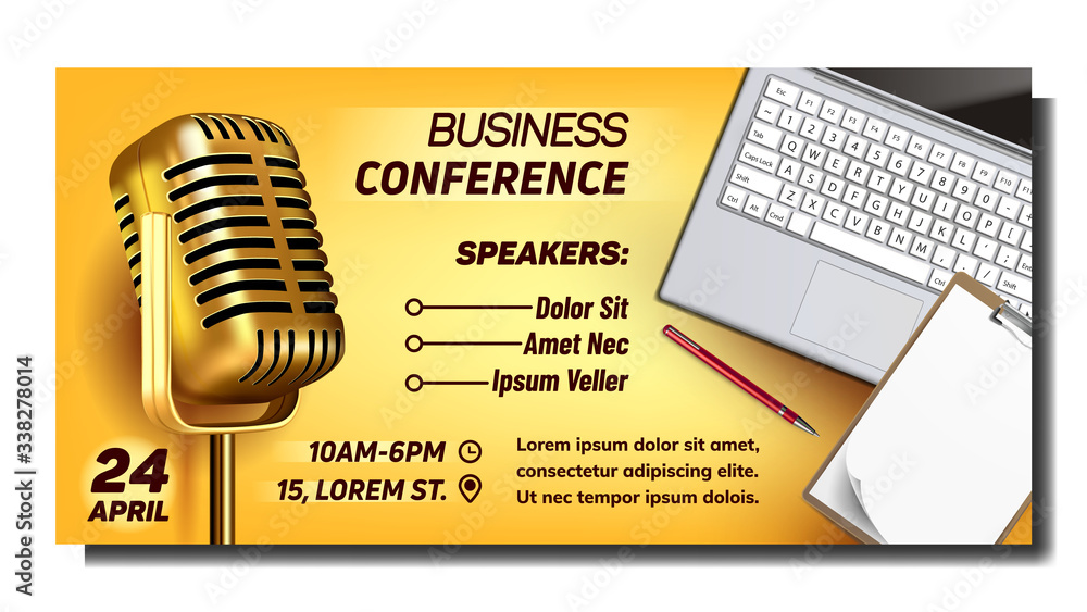 Business Conference Advertising Banner Vector. Vintage Golden ...
