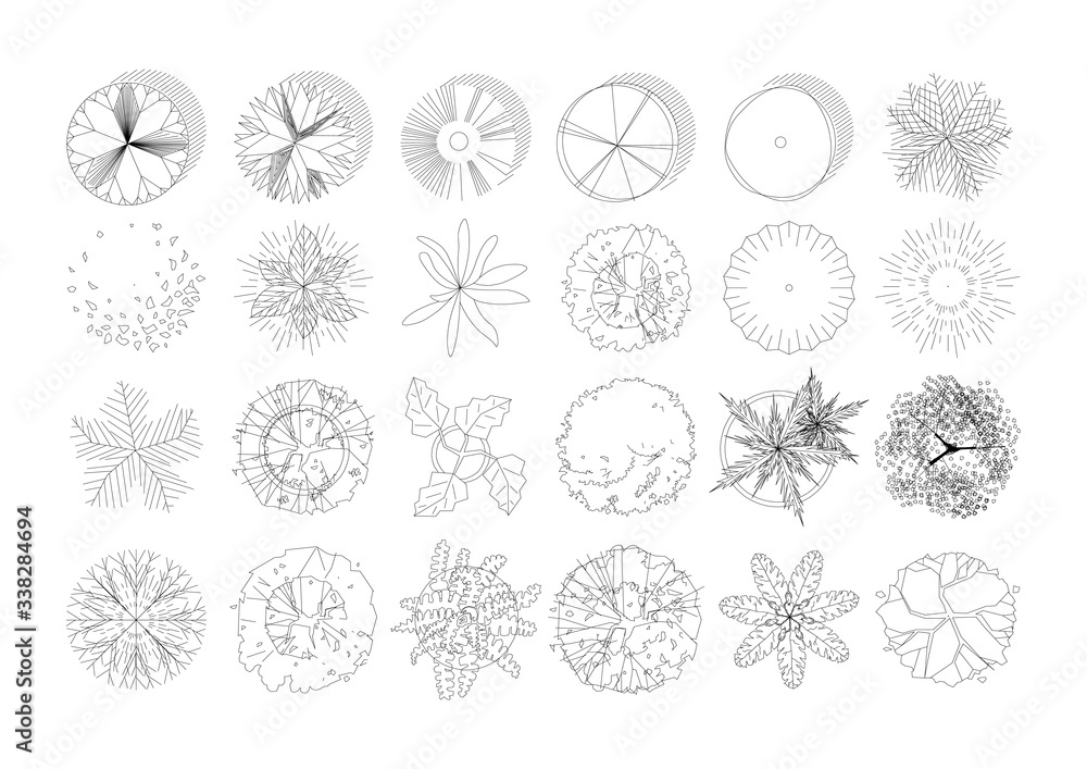 Top View And Side View Set Of Graphics Trees Elements Outline Symbol top-view-and-side-view-set-of-graphics-trees-elements-outline-symbol