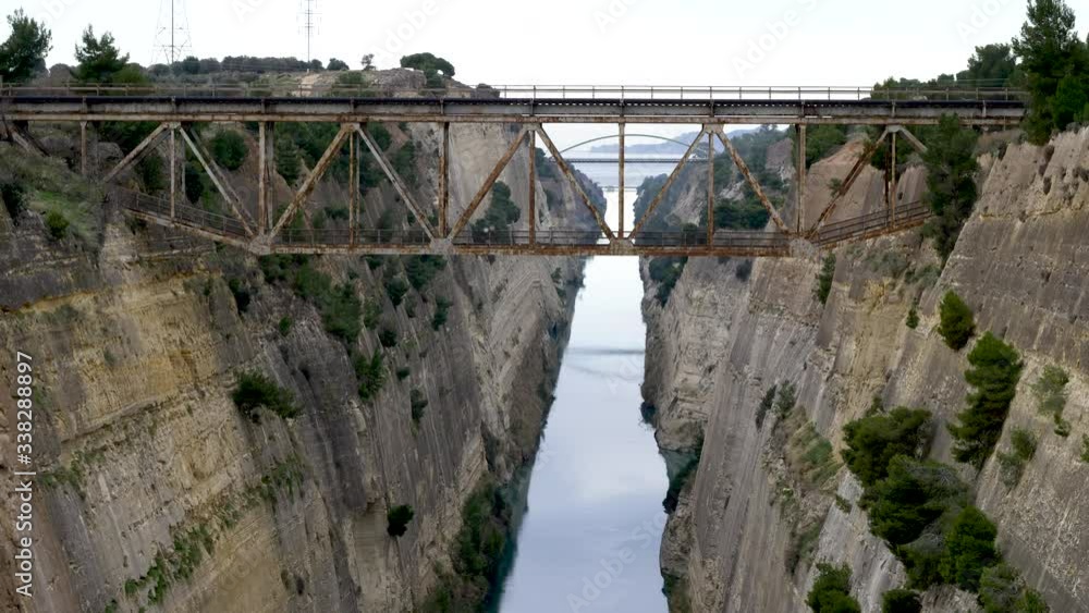 A bridge over the Corinth Canal. It cuts through the narrow Isthmus of ...