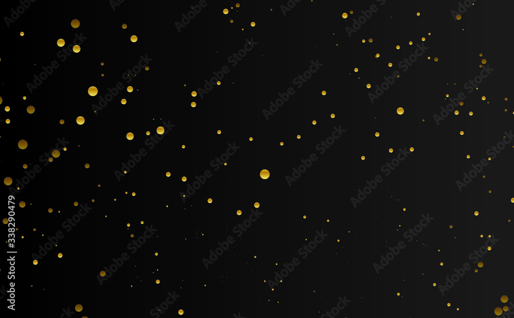 Abstract pattern of random falling gold dots on black background ...