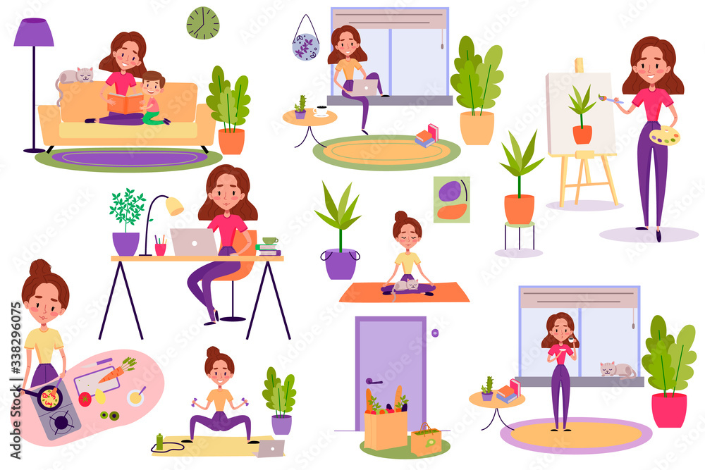 Big set of vector cartoon illustrations on white isolated background ...