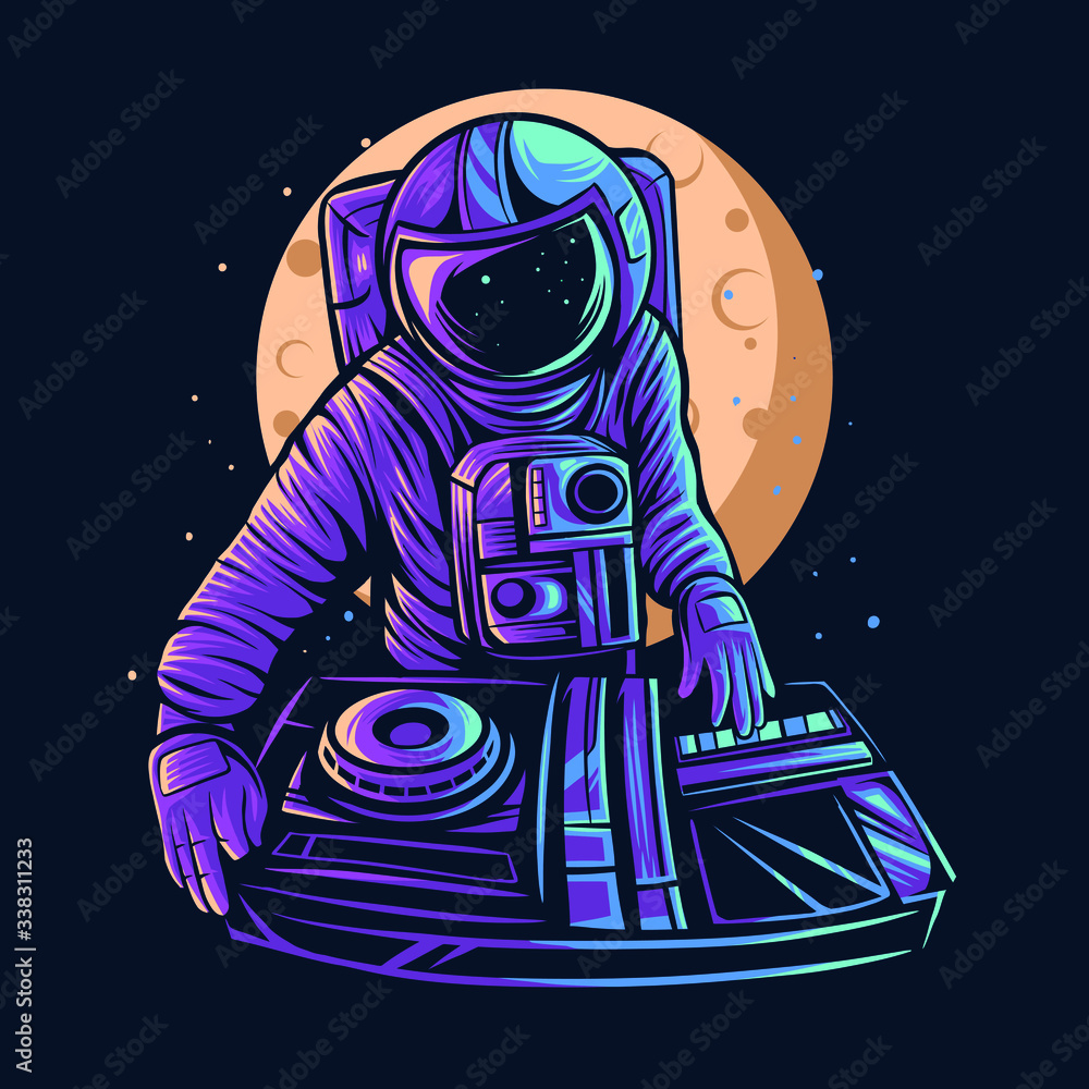 astronaut dj on space vector illustration Stock Vector | Adobe Stock