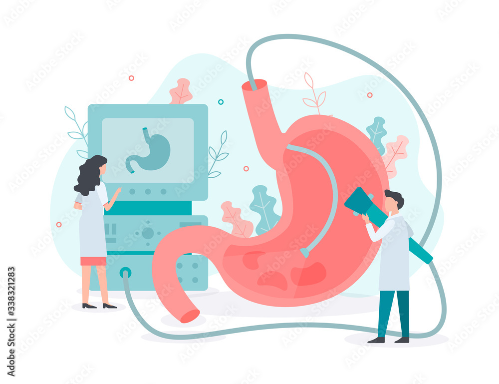 Performing a gastroscopy procedure. Diagnostics of gastric diseases ...