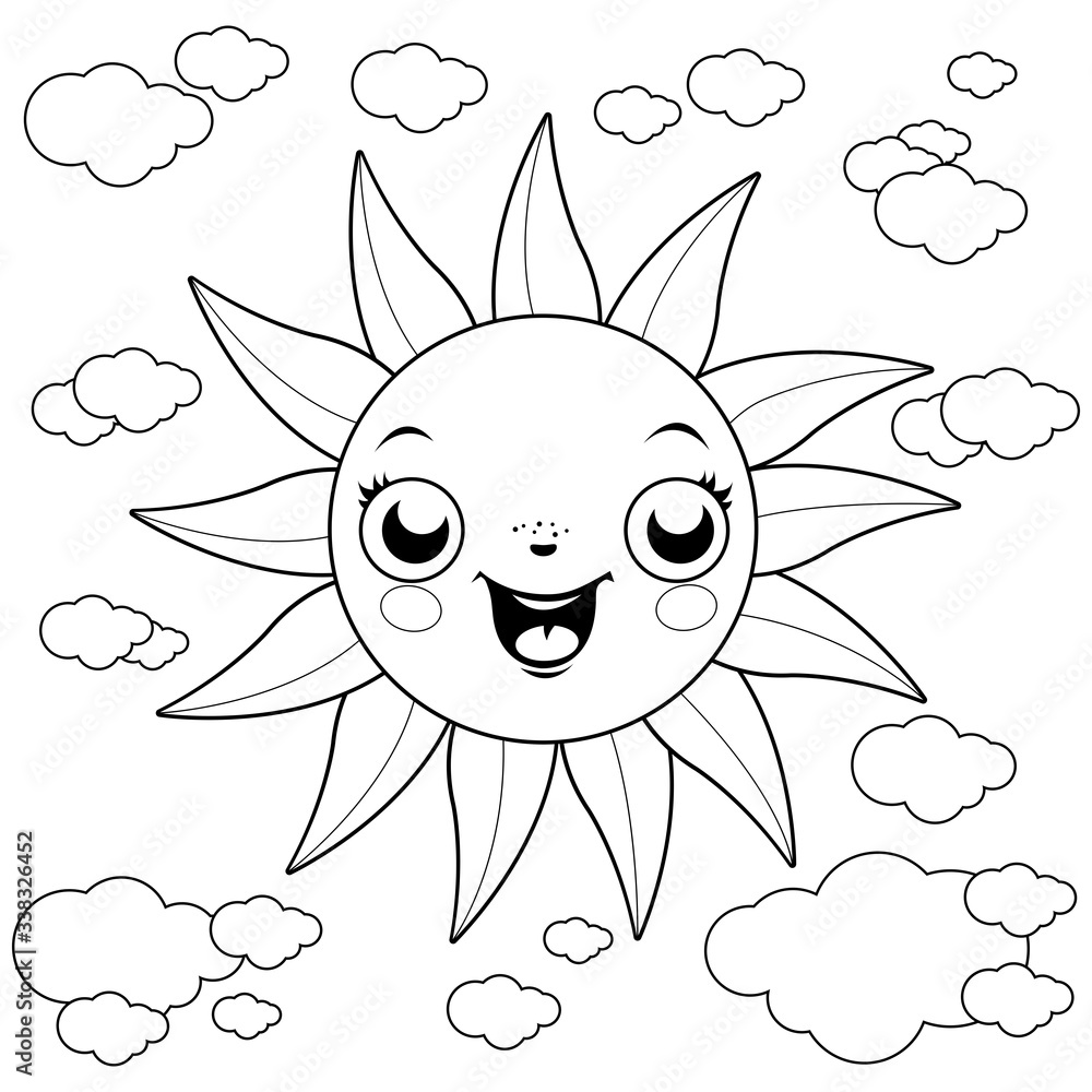 Sun And Clouds Coloring Page