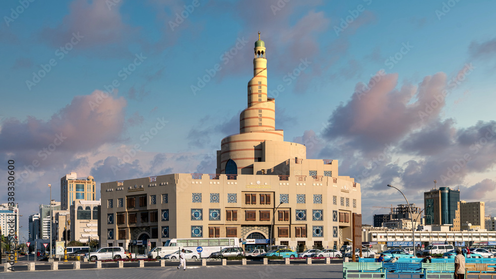 Doha, Qatar - February 2019: Al Fanar Mosque, also known as the Spiral ...