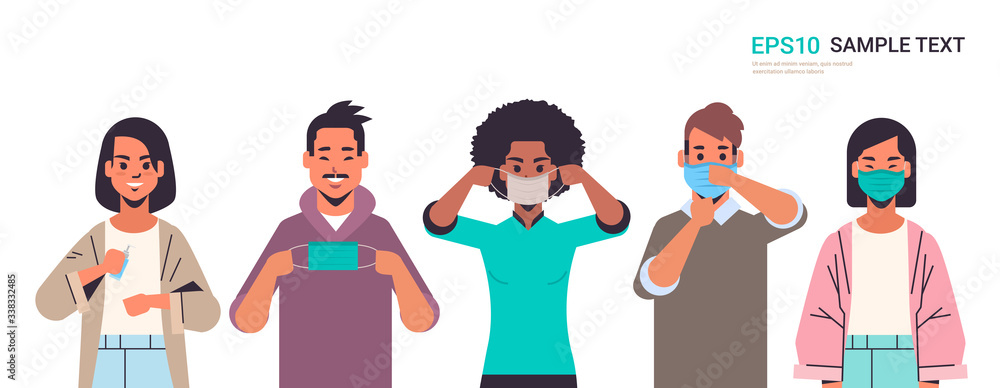 how to wear medical face mask covid-19 protection mix race people ...