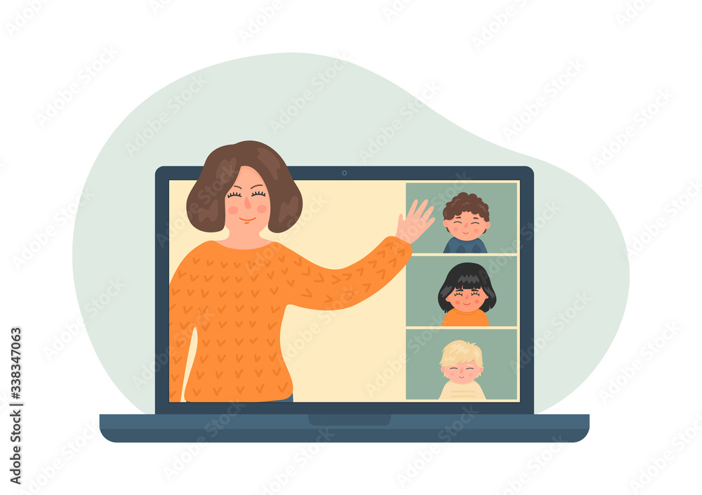 Remote learning. Online lesson. Distance preschool education. Female ...