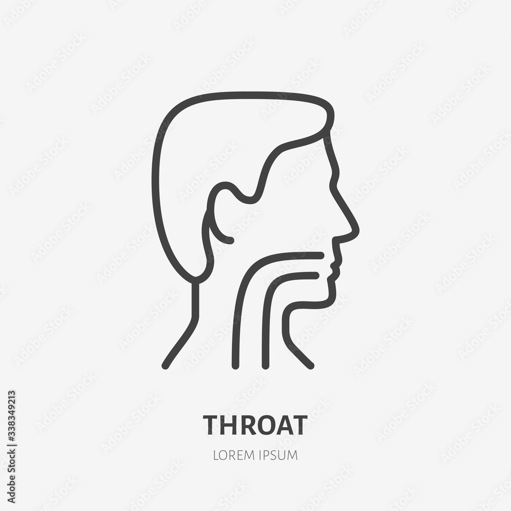 Sore throat line icon, vector pictogram of flu or cold symptom. Man ...