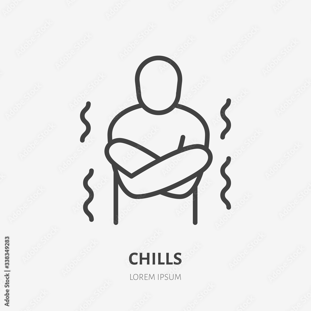 Hypothermia line icon, vector pictogram of person with chills. Man ...