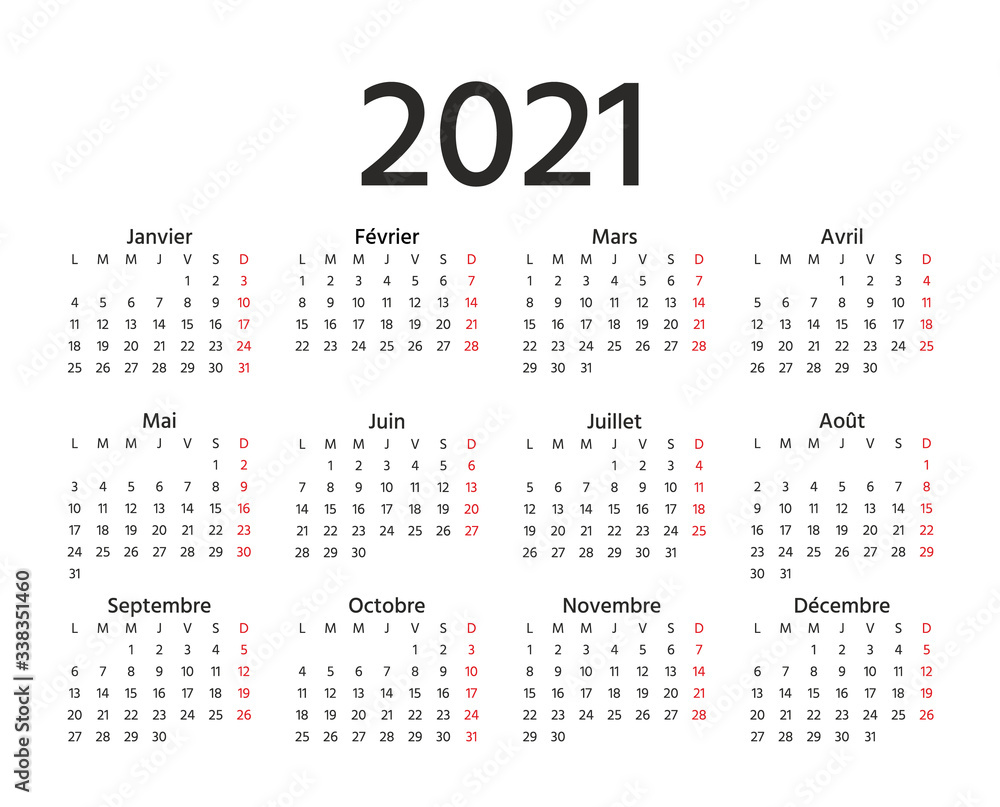 2021 French Calendar. Vector. Week starts Monday. 2021 year France ...