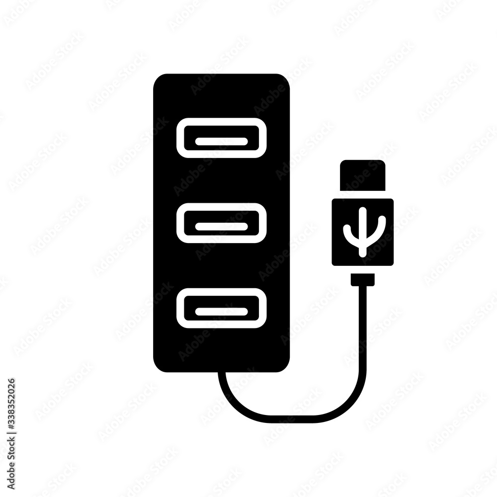 Cutout silhouette Usb hub icon. Outline logo of computer port. Black ...