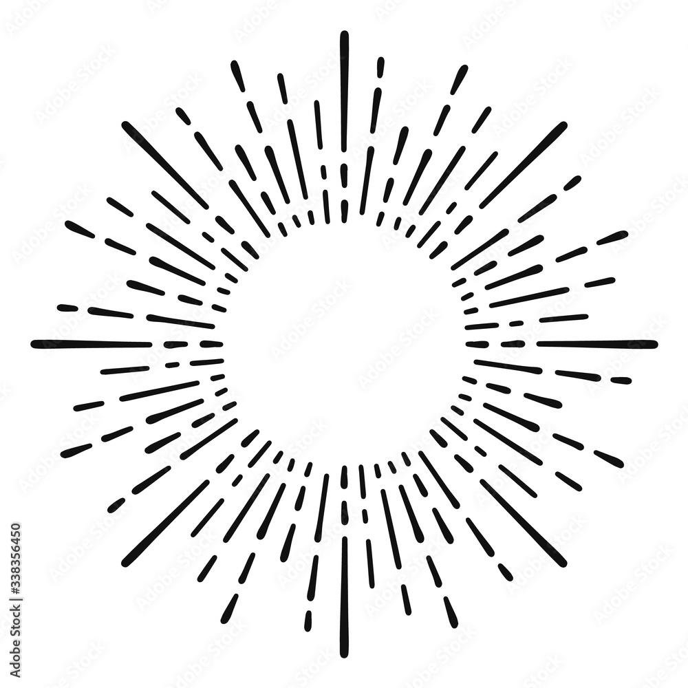 Sunburst doodle line art. Hand drawn sun burst, round banner with ...