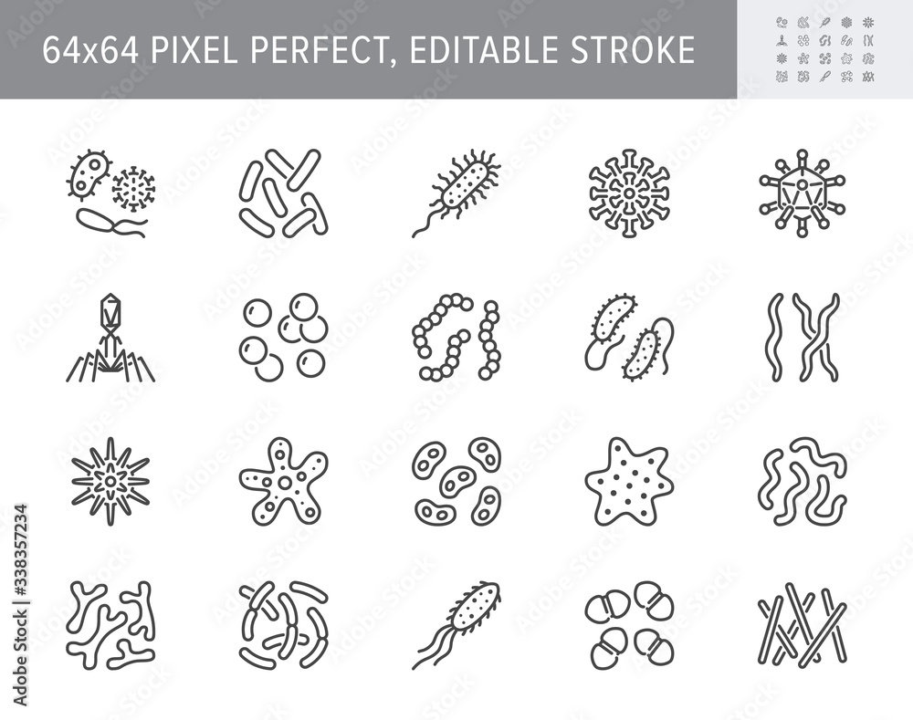 Bacteria, virus, microbe line icons. Vector illustration included icon ...