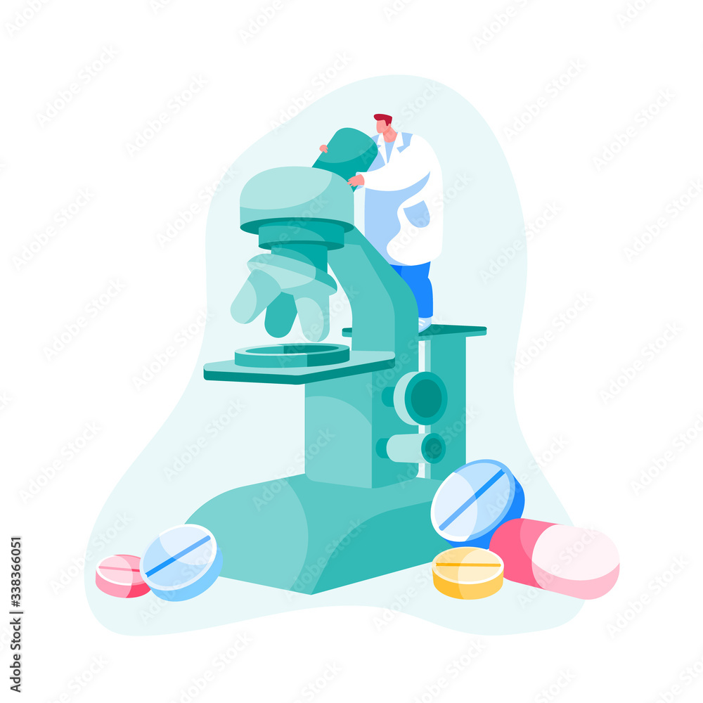 Pharmaceutic Laboratory Research Concept. Man Scientist Character Work ...