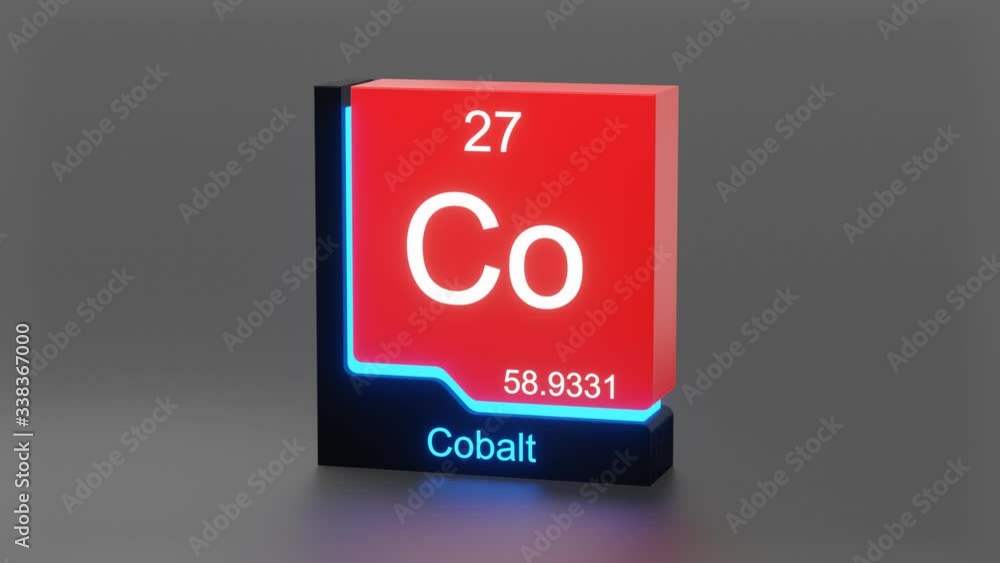 Cobalt, periodic table element 3D animation, modern educational red ...