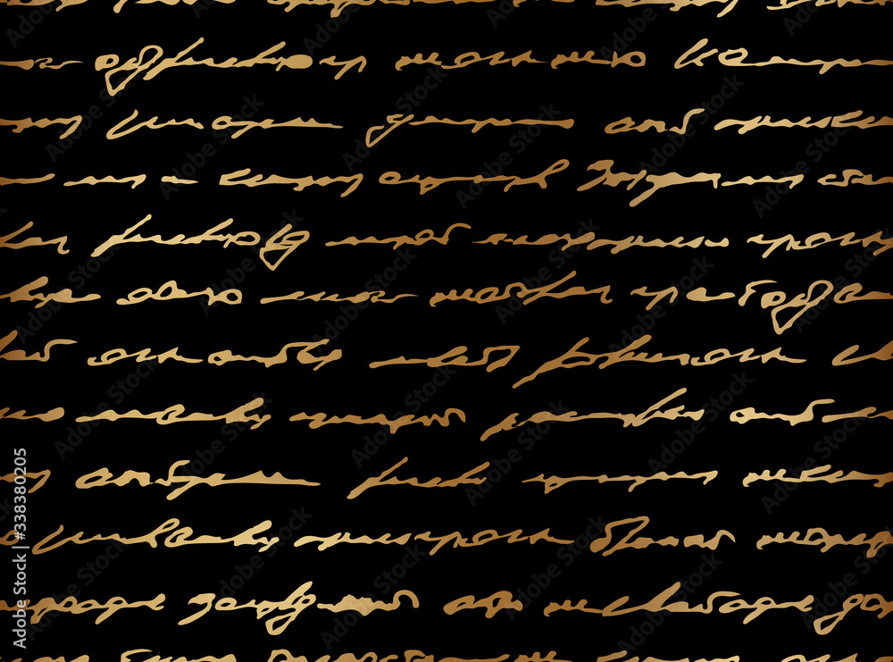 Golden text. Indistinct written handwriting. Romantic letter. Seamless ...