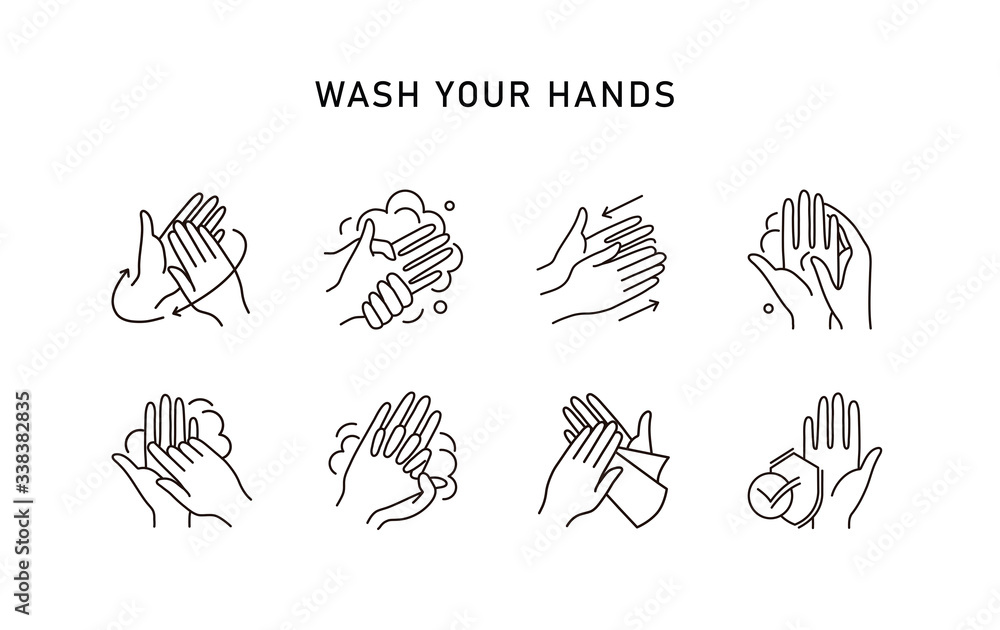 Hand hygiene line icon set. Simple Minimal Pictogram. Personal hygiene ...
