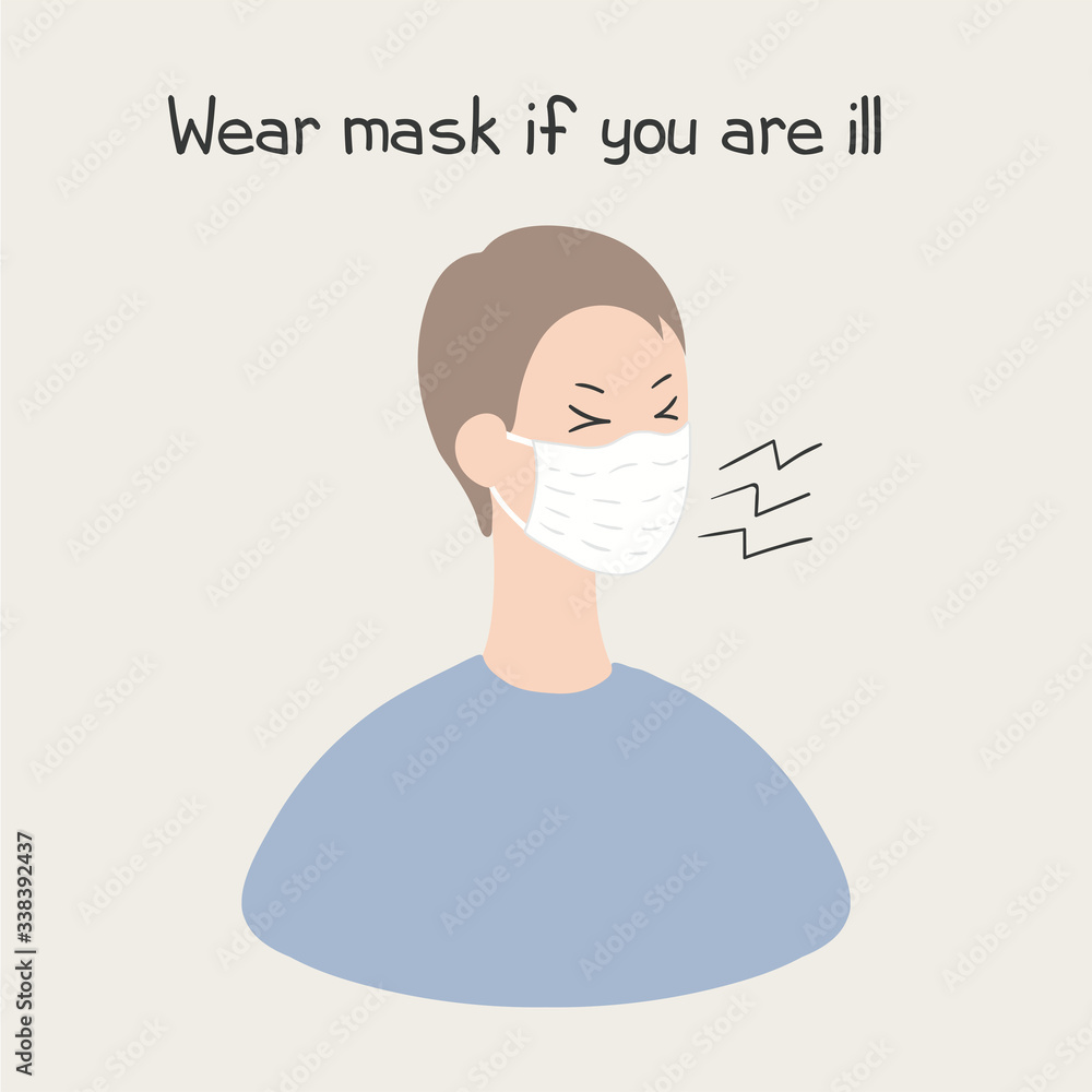 Coronavirus epidemic concept. Sick person with a cough wearing a face ...