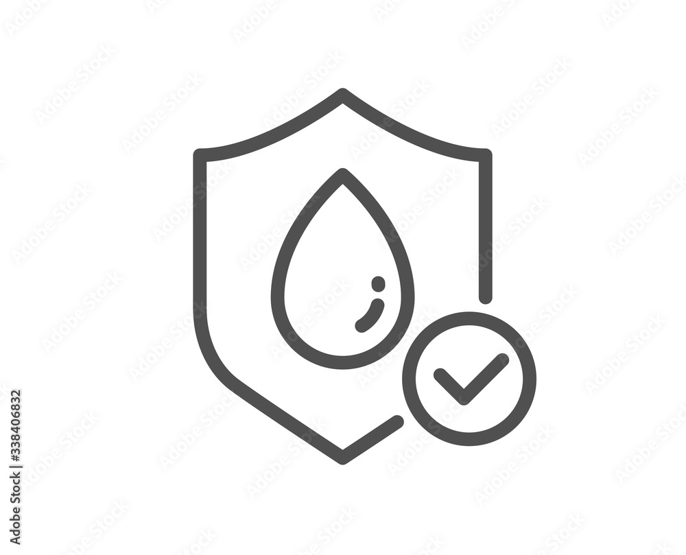 Waterproof line icon. Water resistant sign. Liquid drop protection ...