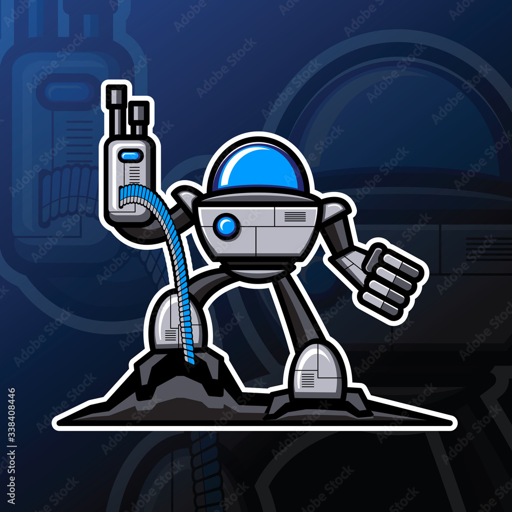 Illustration vector graphic cartoon character of robotic gunner holding ...