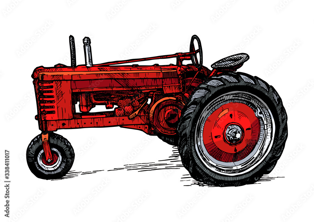 Vector drawing of tractor stylized as engraving Stock Vector | Adobe Stock