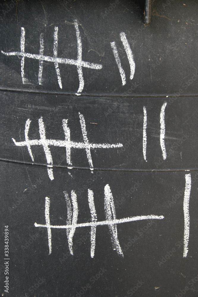Tally marks or hash marks, a unary numeral system. Stock Photo | Adobe ...