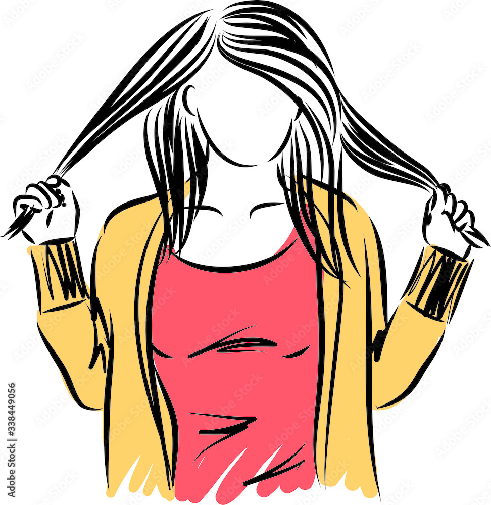 pretty woman pulling hair vector illustration Stock Vector | Adobe Stock
