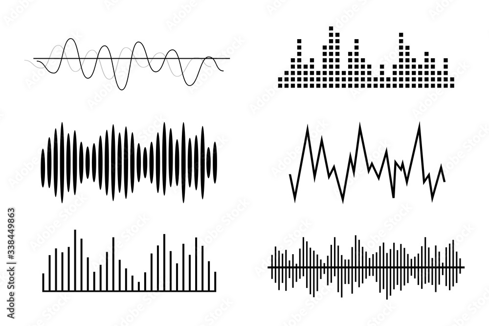 Sound waves, volume diagrams. Noise level charts, radio waves ...