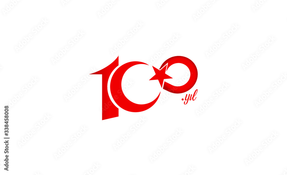 100th year logo. Vector Illustration of the 100th year red Turkish flag ...