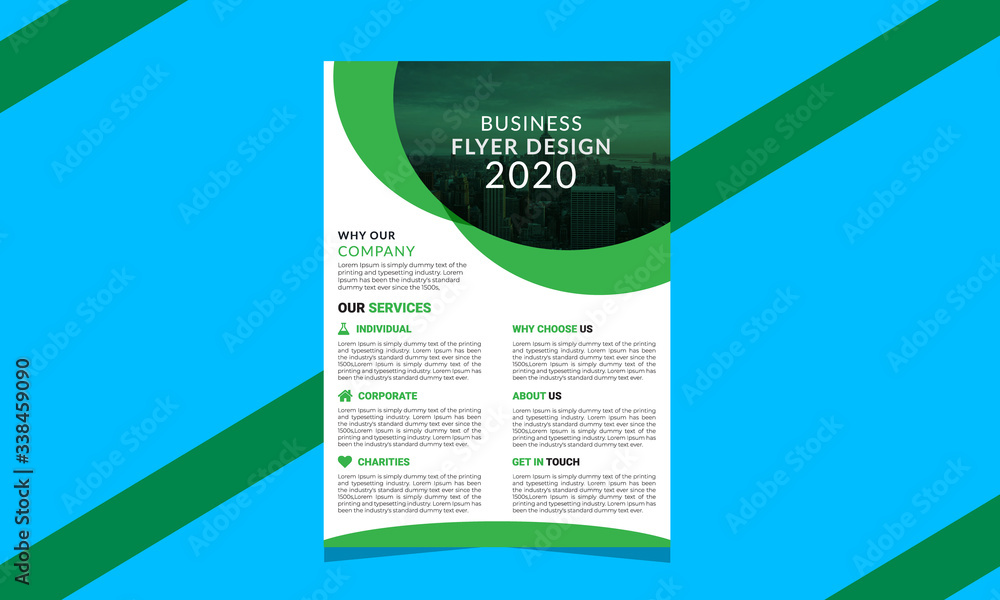 Business flyer layout template in A4 size with blue geometry shapes ...
